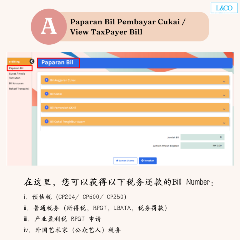 LHDN新条例：所有税务还款都需要Bill Number - L & Co